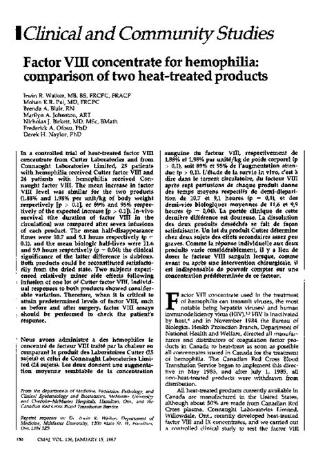 Pdf Factor Viii Concentrate For Hemophilia Comparison Of Two Heat