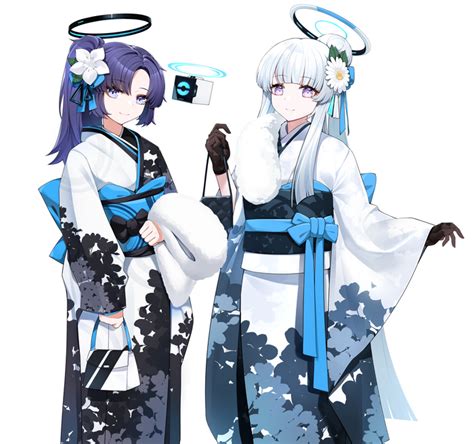 Fan Art Hayase Yuuka Blue Archive White Background Kimono Flower
