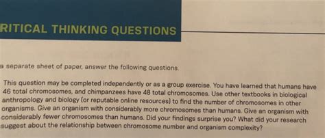 Solved RITICAL THINKING QUESTIONS A Separate Sheet Of Paper Chegg Com