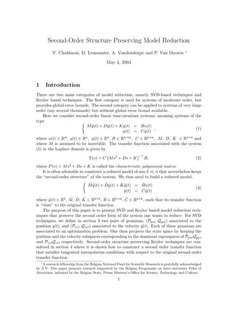 Pdf Structure Preserving Model Reduction Of Second Order Systems