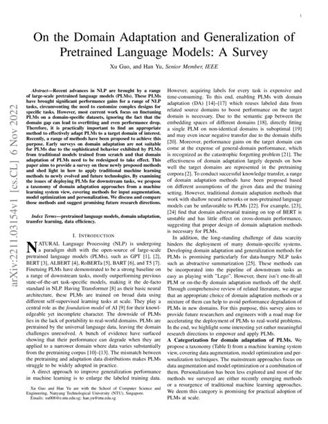 on the domain adaptation and generalization of pretrained language