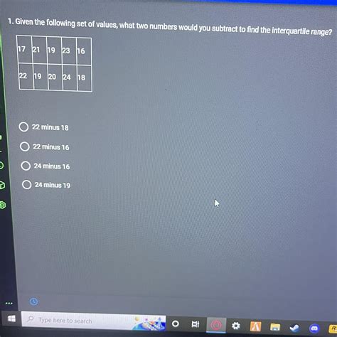 1 Given The Following Set Of Values What Two Numbers Would You Subtract To Find The