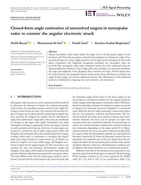 Pdf Closed‐form Angle Estimation Of Unresolved Targets In Monopulse Radar To Counter The