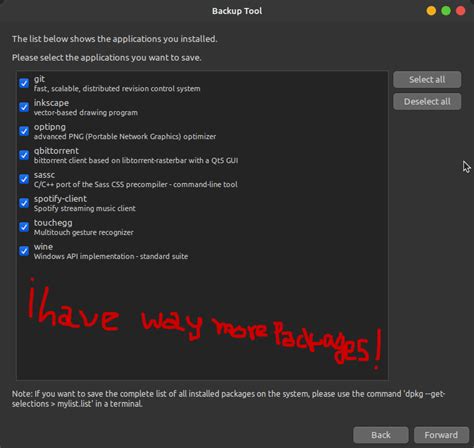 All My Packages Dont Show Up In The Backup Tool Whilst Trying To Back