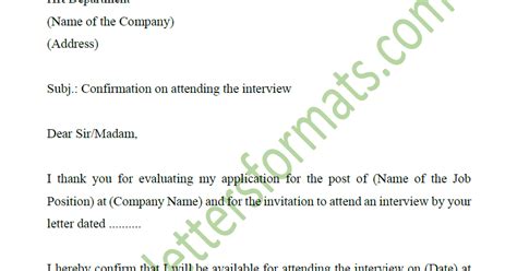 Sample Response Letter Email Reply To Interview Call Invitation