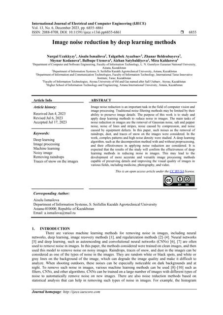 Image Noise Reduction By Deep Learning Methods Pdf