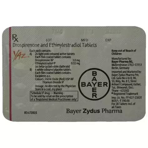 Yaz Uses Price Dosage Side Effects Substitute Buy Online