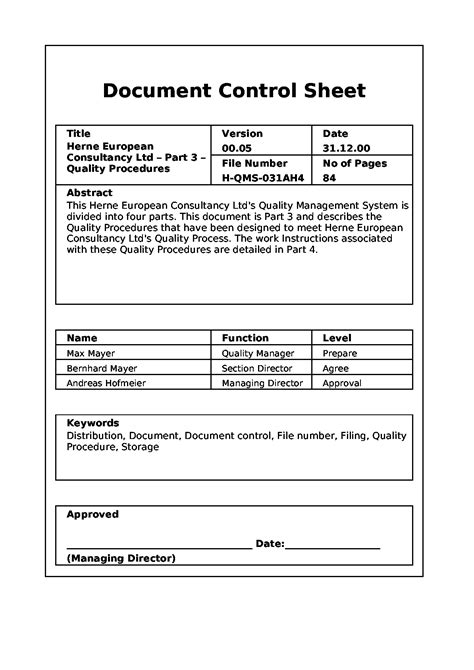 Document Version Control Sample Free Documents