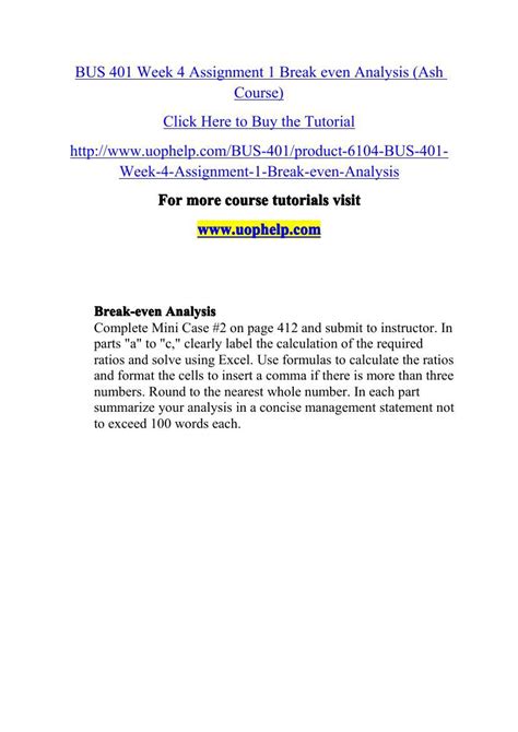Bus 401 Week 4 Assignment 1 Break Even Analysis Ash Course By Scvasjucaewr Flipsnack