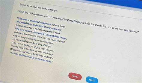 Solved Select The Correct Text In The Passage Which Line Of This Excerpt From Ozymandias By