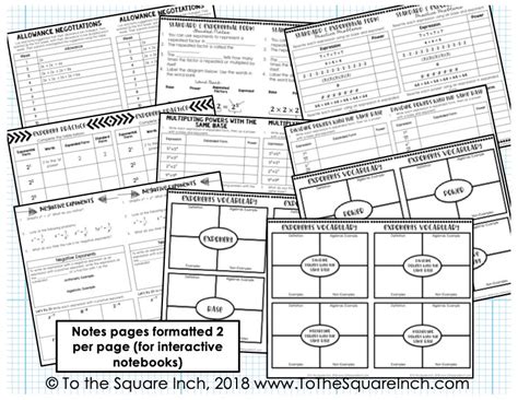 Exponents Notes And Activities To The Square Inch