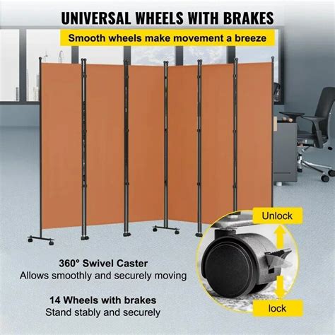 사무실 파티션 6 패널 6 피트 높이 방 칸막이 독립형 및 접이식 프라이버시 스크린 회전 캐스터 및 알루미늄 합금 프레임 포함 사무용 가구