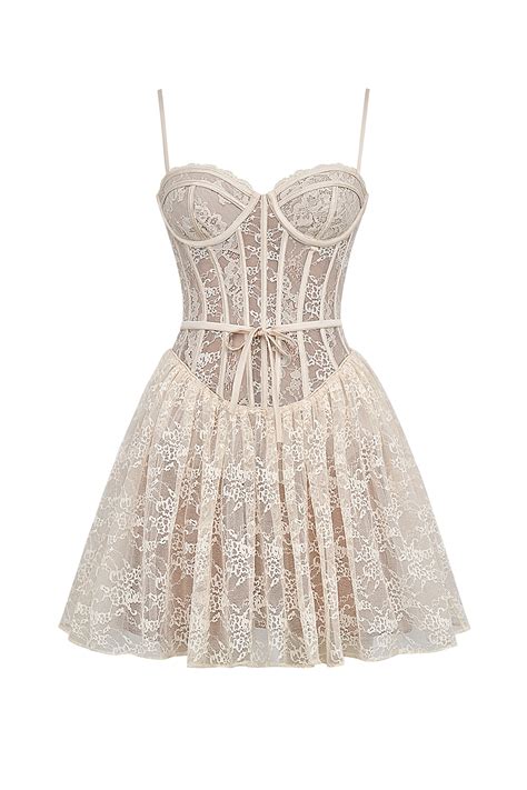 Clothing Mini Dresses Louisa Vintage Cream Lace Mini Dress