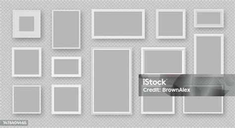 사실적인 흰색 사각형 및 사각형 빈 사진 프레임 벽 그림 그림 또는 포스터 프레임 모형 3d 모던 포토프레임 벡터 세트 미술관에 대한 스톡 벡터 아트 및 기타 이미지