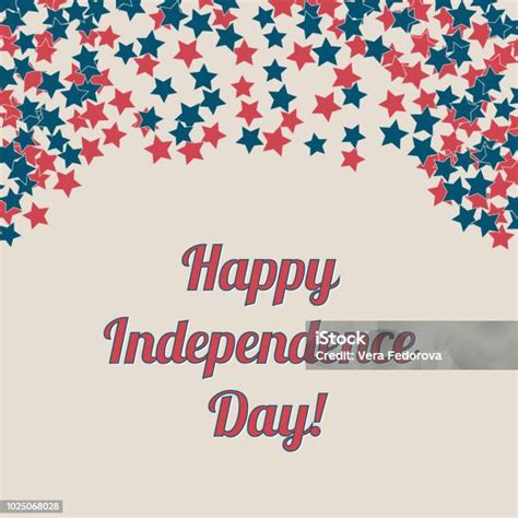 행복 한 독립 기념일 배너입니다 7 월 인사말 카드의 제 4입니다 미국 국기의 색상에 복고풍 애국 벡터 일러스트 레이 션 레드 블루와 화이트 색종이 별 0명에 대한 스톡
