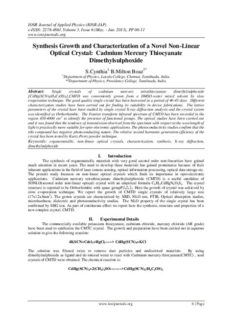 Pdf Synthesis Growth And Characterization Of A Novel Non Linear Optical Crystal Cadmium