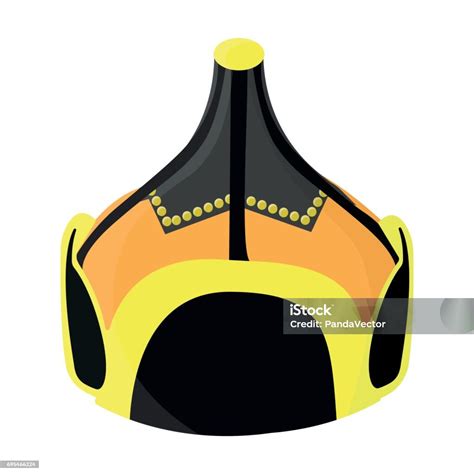 몽고 군 헬멧입니다 착 색 된 금속 헬멧 원뿔 모양입니다 몽골에 있는 단일 아이콘 만화 스타일 벡터 기호 재고 일러스트 레이 션 고대의에 대한 스톡 벡터 아트 및 기타