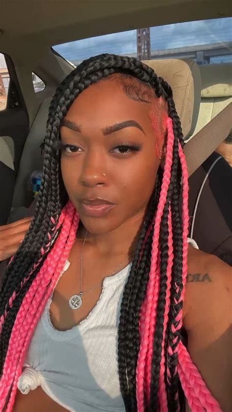 Box Braids With Pink