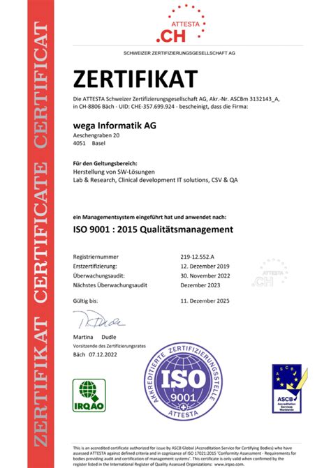 Wega Was Again Certified According To Iso 9001 2015 Wega Informatik Ag