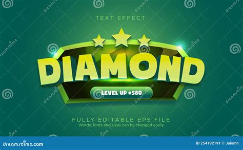 level up diamond game ui button text effect font type stock vector