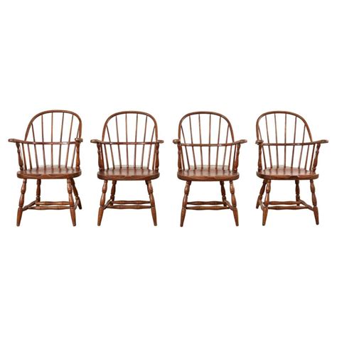 Antique English Country Walnut Spindle Back Windsor Chairs Pair For