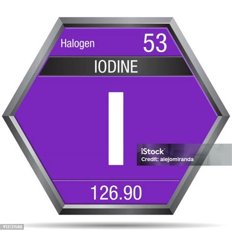 금속 프레임으로 육각형의 형태로 요오드 기호입니다 성분의 주기율표의 요소 번호 53 0명에 대한 스톡 벡터 아트 및 기타 이미지