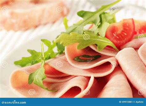 Thin Sliced Ham Stock Image Image Of Sliced Greens 49972881