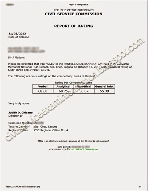 Civil Service Exam PH Civil Service Online Report Of Rating RoR For Failed Examinees