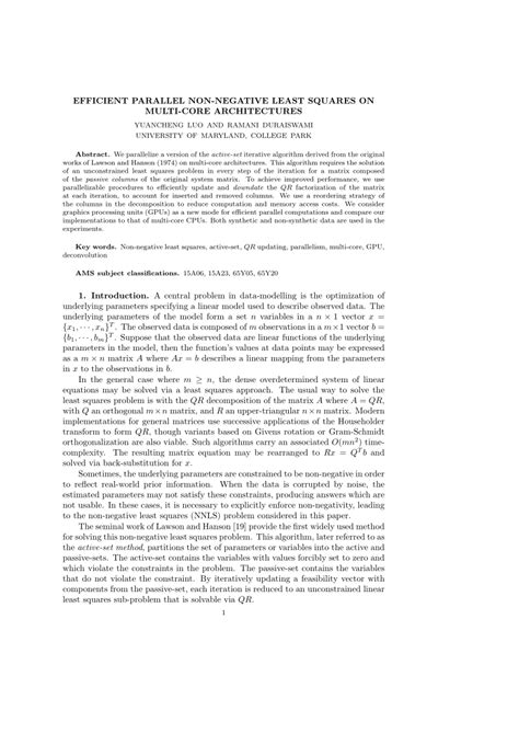 Pdf Efficient Parallel Nonnegative Least Squares On Multicore Architectures