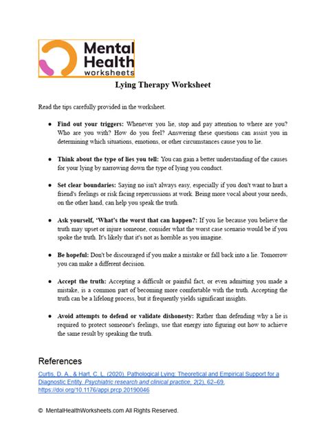 Lying Therapy Worksheet Pdf