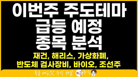 이번주 주도테마 급등예정종목 재건 해리스 가상화폐 반도체 검사장비 바이오 조선주 셀트리온 삼성바이오로직스 Hd