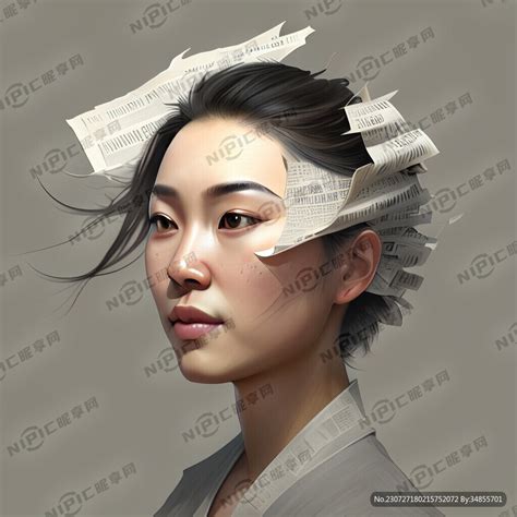 Ai创作图人物侧面 报纸头发 飘逸 昵图网
