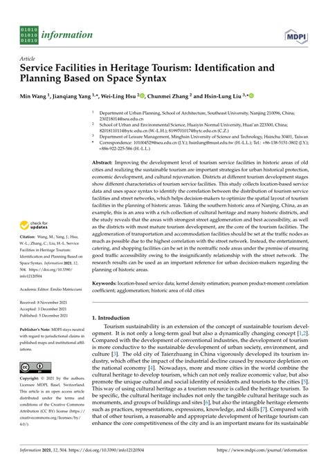 Pdf Service Facilities In Heritage Tourism Identification And Planning Based On Space Syntax