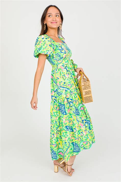 Polly Puff Dress Green New Arrivals The Blue Door Boutique