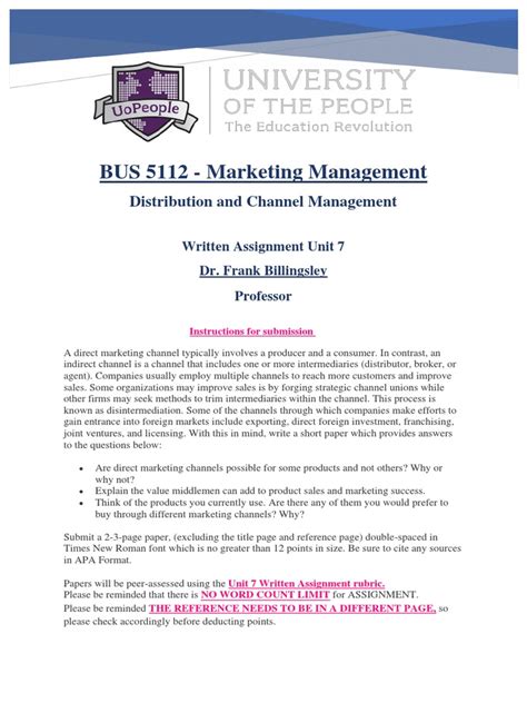 Bus 5112 Marketing Management Written Assignment Unit 7 Pdf Sales Marketing