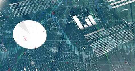 Digital Image Of Various Charts Moving Over Grid Pattern And