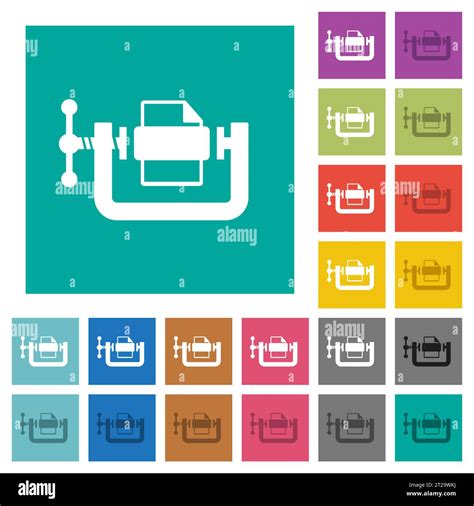 File Compression Solid Multi Colored Flat Icons On Plain Square Backgrounds Included White And
