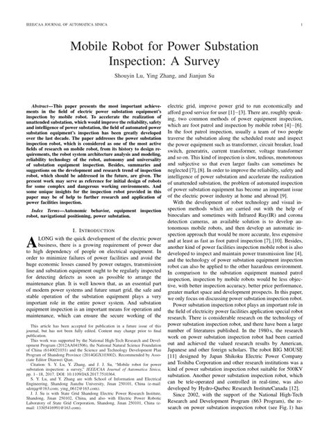 PDF Mobile Robot For Power Substation Inspection A Survey