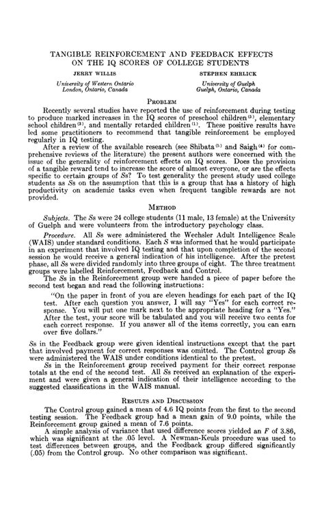 Pdf Tangible Reinforcement And Feedback Effects On The Iq Scores Of