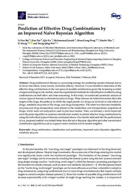 Pdf Prediction Of Effective Drug Combinations By An Improved Naïve