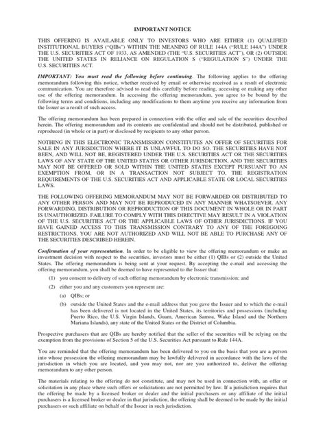 2023 Pik Toggle Notes Offering Memorandum Pdf Securities Finance