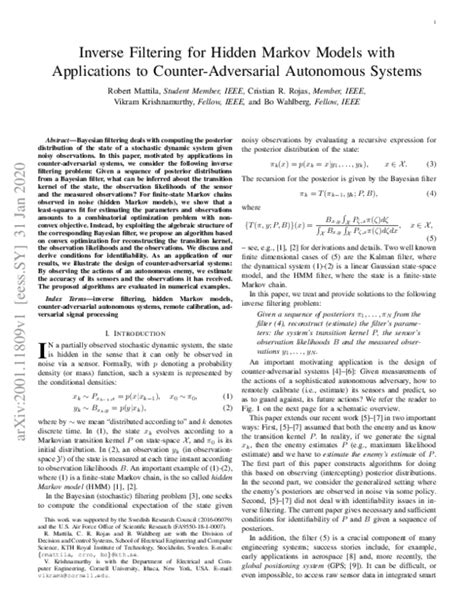 Pdf Inverse Filtering For Hidden Markov Models With Applications To Counter Adversarial