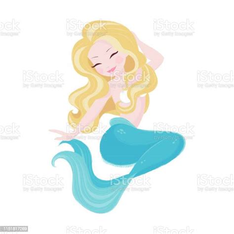 흰색 바탕에 행복 하 고 아름 다운 인 어 T 셔츠 또는 아이 패션 작품 어린이 책에 대 한 인쇄 패션 그림은 현대적인 스타일로 그림 귀여운 인 어 소녀 인쇄 여자 인어에