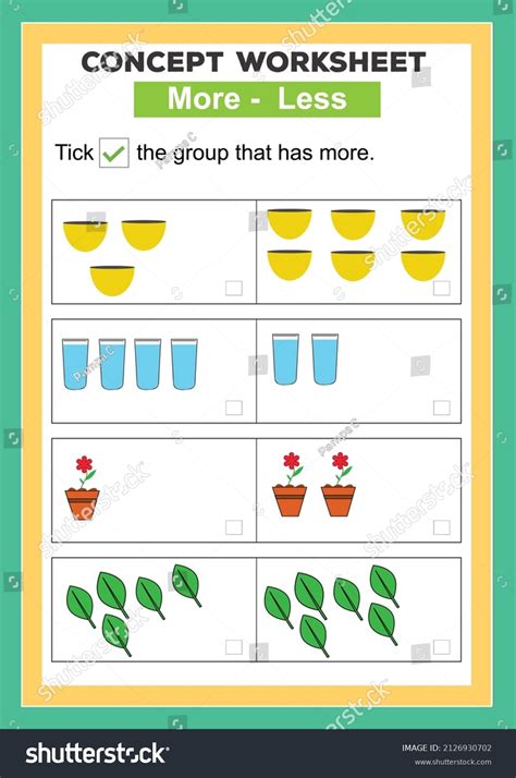 Pre Math Concept Worksheet Learning Mathematics Stock Vector Royalty Free 2126930702