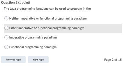Solved Question 2 1 Point The Java Programming Languuge