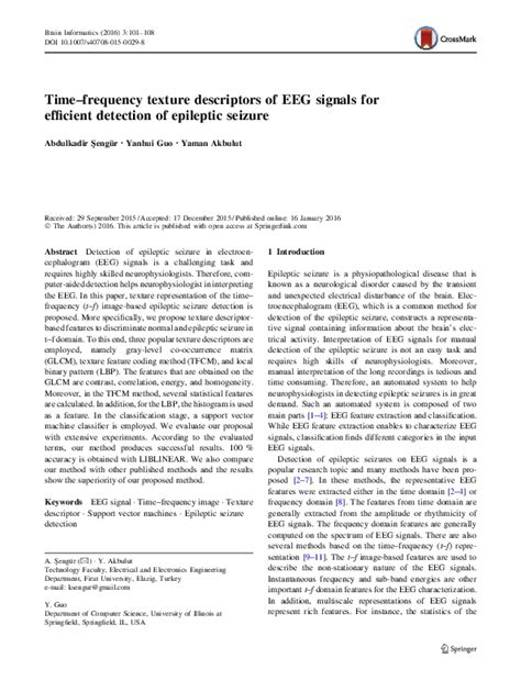 Pdf Timefrequency Texture Descriptors Of Eeg Signals For Efficient