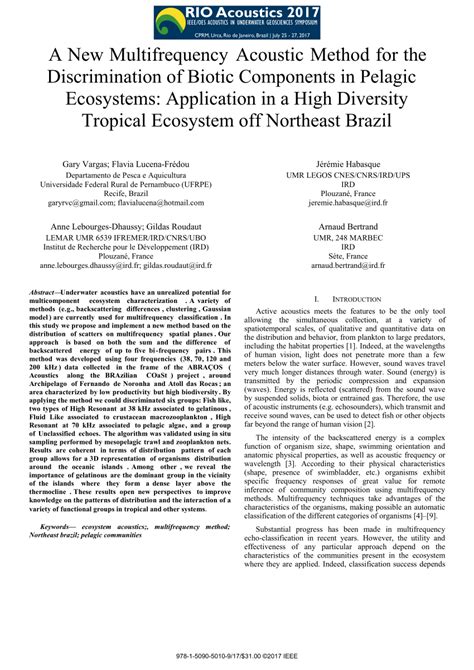Pdf A New Multifrequency Acoustic Method For The Discrimination Of Biotic Components In