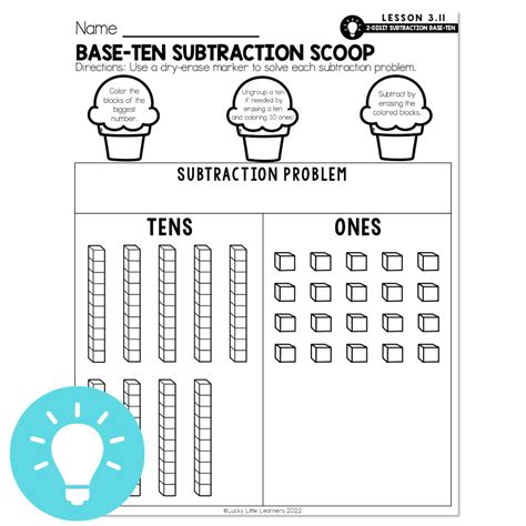Lucky To Learn Math 2 Digit Subtraction With Base Ten Blocks Lesson