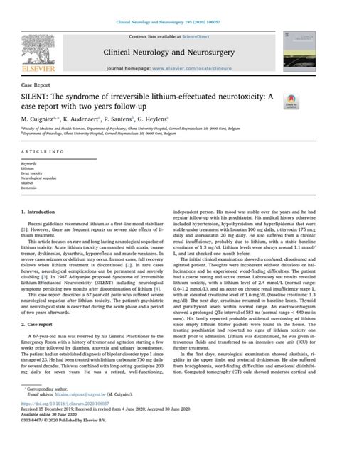 Clinical Neurology And Neurosurgery Case Report Pdf Neurology