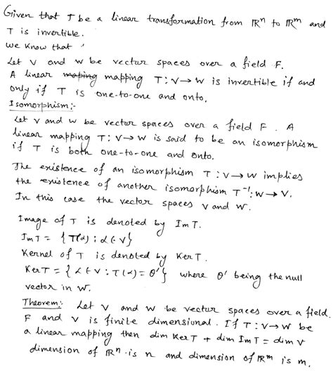 Answered 1 A Define Invertible Linear Transformation B T 7₁72 → 67₁ 872 57₁ 77₂